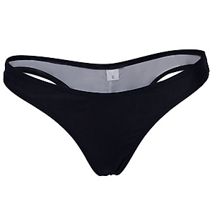 Women Sexy Lady Brazilian V-Style Ruched Ruffle Cheeky Bikini Bottom Thong Hot Summer Beachwear Black