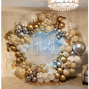 Sand White Gold Silver Balloon Garland Arch 135PCS Nude Beige White and Chrome Gold Silver Balloons Balloon Arch for Boho Wedding Bridal Baby Shower Engagement Anniversary Birthday Party Decorations