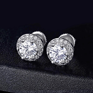 Cubic Zirconia Halo Earrings for Women Men 18K White Gold Plated Simulated Diamond Hypoallergenic for Sensitve Ears Piercing CZ Studs