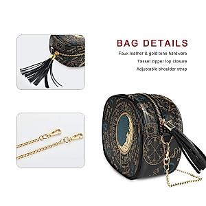 ALAZA PU Leather Small Crossbody Bag Purse Wallet Moon In An Octagonal Star With Magical Inscriptions And Symbols Vintage Cell Phone Bags with Adjustable Chain Strap & Multi Pocket