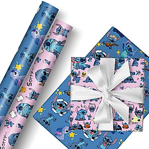 EYQQM Wrapping Paper 2 Roll 17" x 118" Gift Wrapping Paper Durable Mini Roll Surprises Gift Wrap Pack for Kids Birthday, Party Storage Festive Decoration (Pink & Blue)