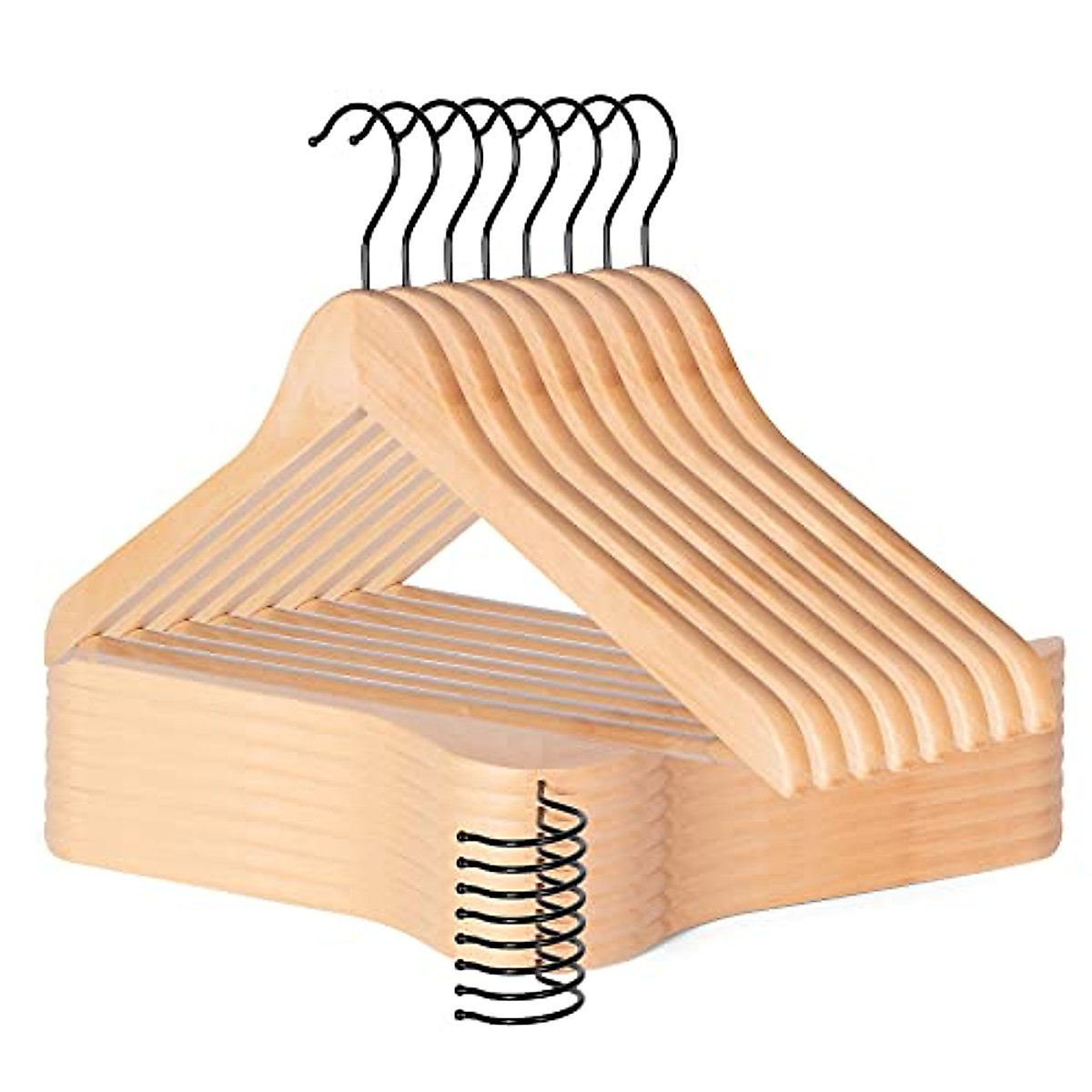 JS HANGER Wooden Coat Hangers, 16 Pack High Grade Wood Suit Hangers with Non Slip Pant Bar - Extra Smooth and Splinter Free, Unvarnished