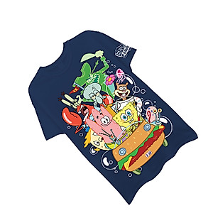 Mens Spongebob Squarepants Classic Shirt - Spongebob, Patrick & Krusty Krab, Plankton and Squidward T-Shirt (Navy, Small)