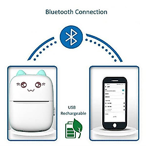 Mini Printer Portable,Wireless Bluetooth Thermal Printers,with 10 Rolls Printing Paper and 5 Colored pens for Inkless Printing Gift for Label Receipt Photo Notes Study Home Office, Blue