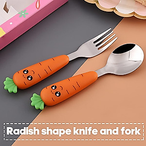 WitBicg Travel Cutlery Set Baby, 2 PCS Toddler Utensils, Kids Spoon And Fork Self-Feeding, Carrot Child Flatware Sets, Stainless Steel Fun Baby Silverware, Complementary Food Weaning