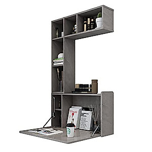 Pmnianhua Floating Desk,Wall Mounted Desk Folding,Space Saving Desk,Folding Wall Desk for Small Space Apartment Bedroom(Dark Grey)
