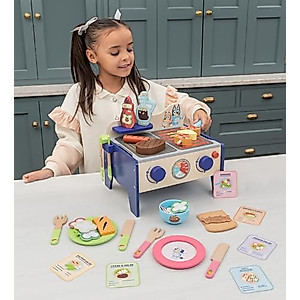 BLUEY – Wooden BBQ and Salad Set, 33-Piece Colorful Playset with Tongs and Food Pieces – Realistic Role-Play & Imaginative Fun for Ages 3 Years and Up, Medium