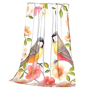 Flower and Bird Print Micro Fleece Blanket Throw Blanket Ultra-Soft Fuzzy Blankets Light Weight Cozy Blanket Warm Plush Blanket for Home Bedroom Sofa Office 40"x30"