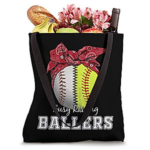 Busy Raising Ballers Softball Baseball Tee baseball mom Gift Tote Bag