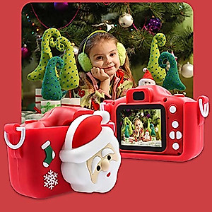 Elainilye Kids Digital Camera, Christmas Santa Silicone Cover Kids Selfie Camera with Lanyard, 1080P Video Camera, Countdown Mode, Continuous Shoot Mode, Filters, Xmas Birthday Gift (red)