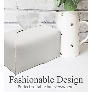 Livelab Tissue Box Cover, Modern Decorative PU Leather Rectangular Tissue Box Case Organizer Holder for Vanity Countertop, Night Stands, Livingroom, Office Desk & Car 9.5X5X5'' | Off White