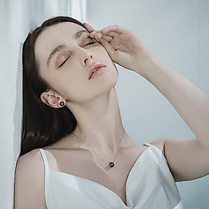 DENGGUANG 18K Gold Natural Round Cultured Black Pearl Stud Earrings for Women, 8-9mm High Luster Tahitian South Sea Cultured Pearl Earrings - White Gold