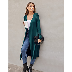 Bluetime Women Plus Size Maxi Cardigan Long Sleeve Open Front Cardigan Lightweight Sweater (XXXXL, Teal Blue)