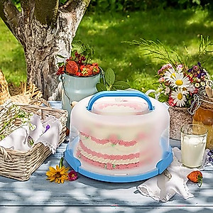 BSTKEY Portable Cake Carrier with Lid and Handle, Cake Turntable + Cupcake Storage Tray for Transport, 10" Round Cake Container Holder with Two Sided Base for Pies Nuts Fruit Cookies, Blue