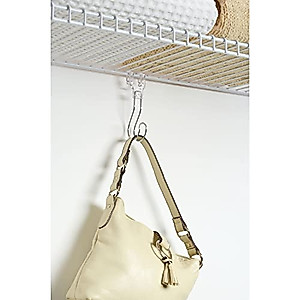 mDesign Hanging Closet Storage Hook - Organizes Handbags, Scarves, Ties, Belts, Accessories - Great for Men, Women & Kids Bedroom, Hall & Coat Closet - Hangs Below Wire Shelving, 4 Pack - Chrome/Clear