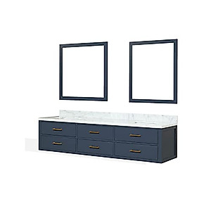Bell+Modern Tuckerton 80 in W x 22 in D Blue Double Bath Vanity, Carrara Marble Top and Mirror