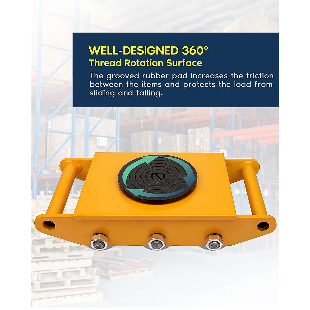 FAHKNS Machinery Moving Skate Heavy Duty Machinery Skates Cargo Mover 8T Machine Skates with 360° Rotation Cap 6 Steel Rollers for Heavy Duty Industrial Moving Equipment(Yellow)