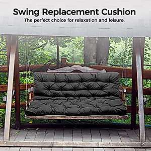 Homaisson Swing Replacement Cushion, Outside Bench Cushion with Backrest, 2-3 Seater Cushion with 8 Ties for Outdoor Furniture, 59 x 39 x 4 Inches Porch Swing Cushion Garden Bench (Black)