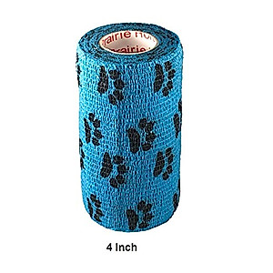 Vet Wrap Wrap Tape (Blue with Paw Prints) (2 Pack) (3 Inch x 15 feet) Self Adhesive Adherent Adhering Cohesive Flex Self Stick Bandage Grip Roll Dog Cat Pet Horse