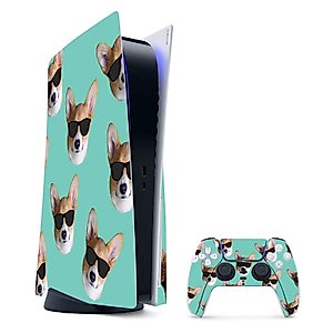 MightySkins Gaming Skin for PS5 / PlayStation 5 Bundle - Cool Corgi | Protective Viny wrap | Easy to Apply and Change Style | Made in The USA