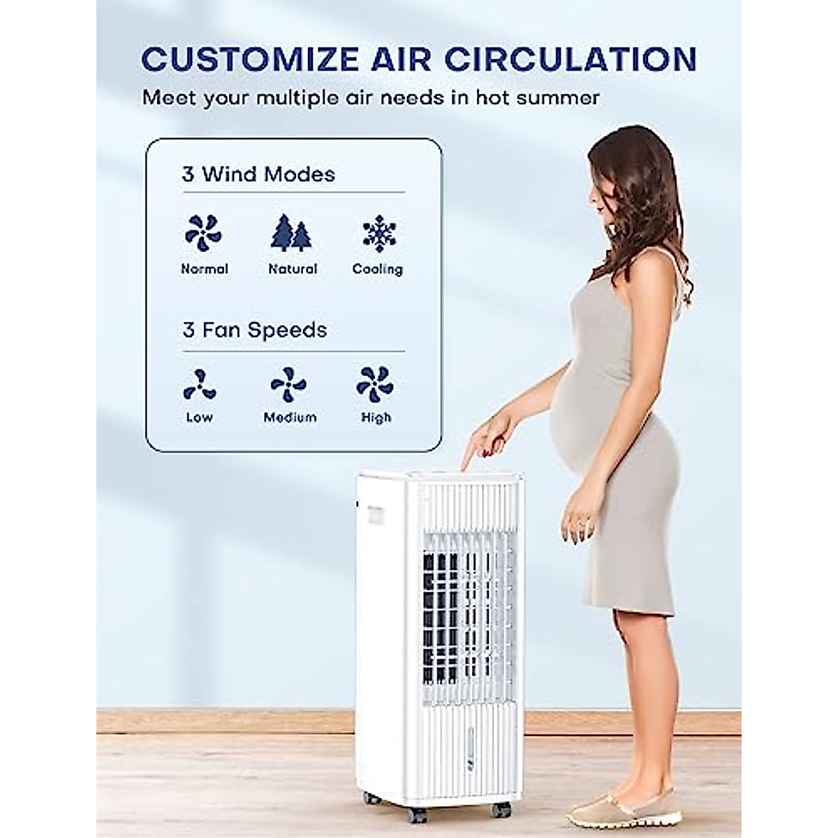 Evaporative Air Cooler, BALKO 3-IN-1 Windowless Swamp Cooler w/ 0.8 Gal Detachable Water Tank, 7H Timer & Remote, 4 Ice Pack, 70° Oscillation, Ductless Air Conditioner Portable for Room Indoor Office