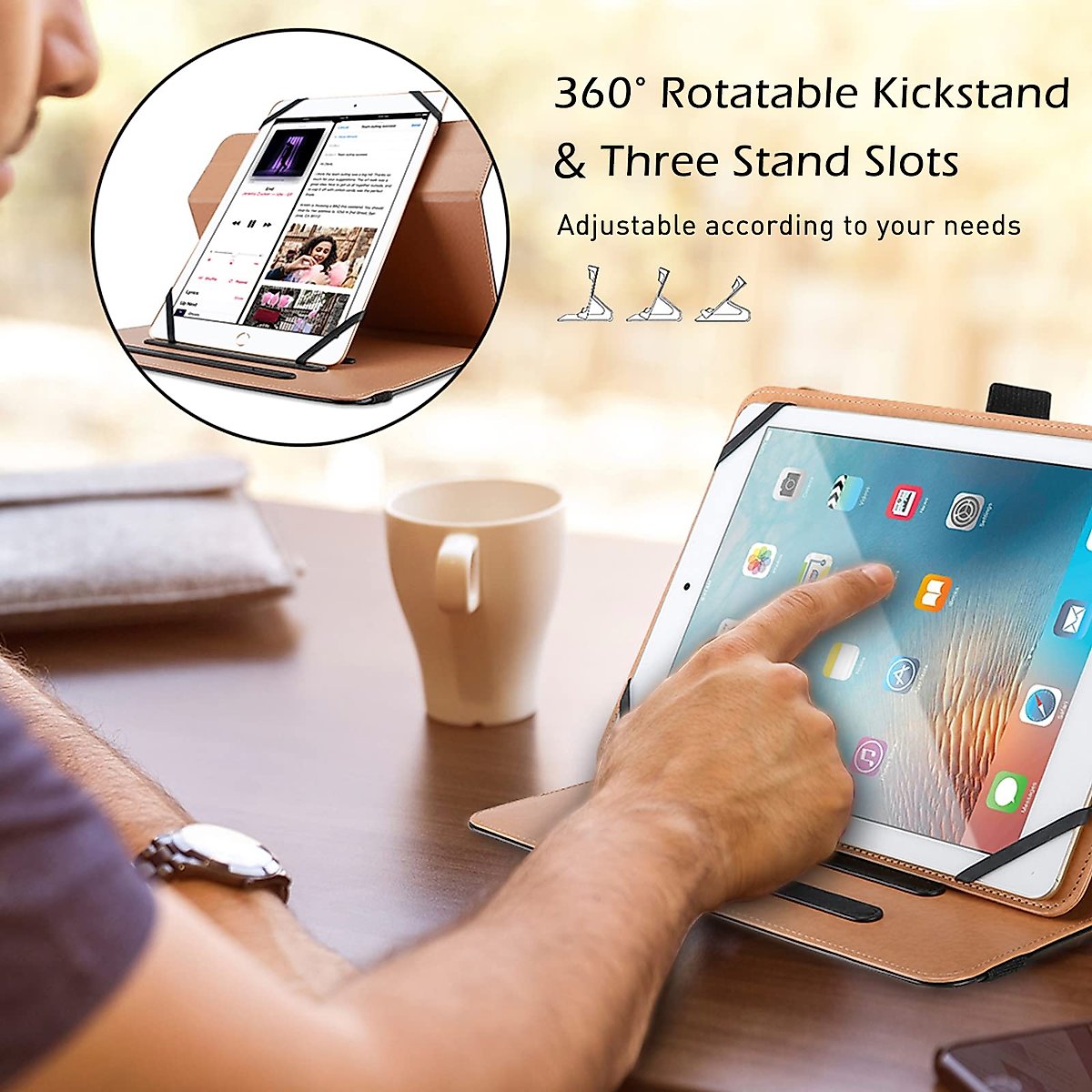 ProCase 9"-10.1" Inch Universal Tablet Case, Protective Cover Stand Folio Case for 9 10 10.1 Inch Android Touchscreen Tablet, with 360 Degree Rotatable Kickstand and Multiple Viewing Angles -Black