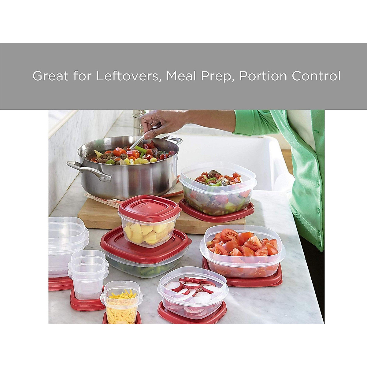 Rubbermaid Easy Find Lids Food Storage Containers with Lids - BPA-Free Durable Plastic Food Containers Great for Home, School, Travel - Freezer, Microwave, and Dishwasher Safe - 28 Piece Set - Red