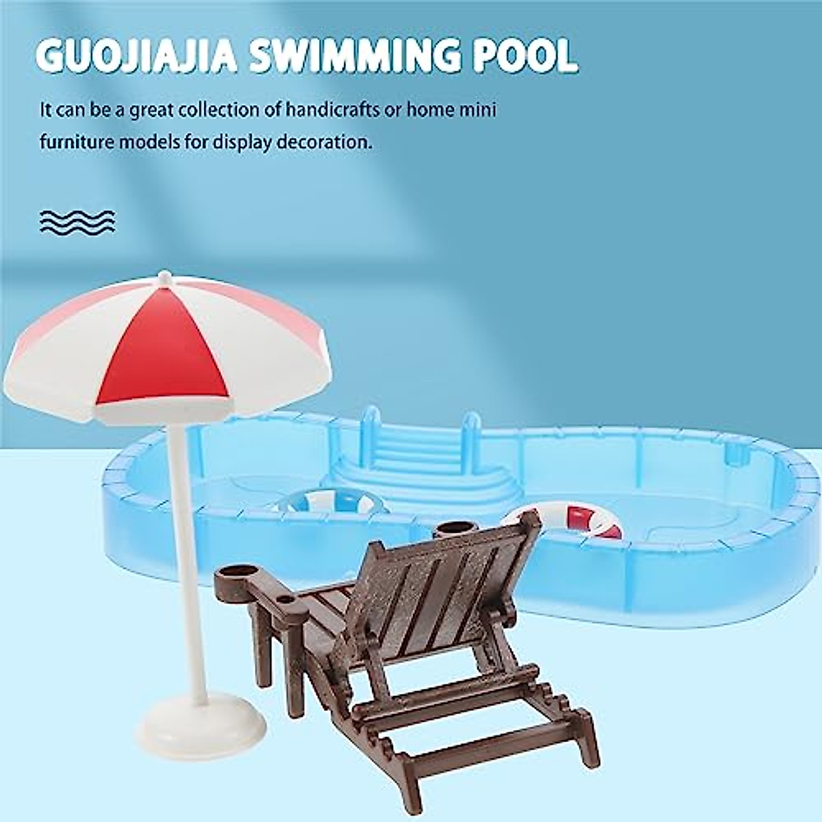 Ciieeo 5 Pieces Miniature Dollhouse Beach Accessories Beach Dollhouse Decoration Set with Umbrella Chair Swimming Ring Swimming Pool