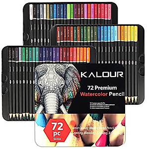 KALOUR Watercolor Pencils - Professional Set of 72 - Beautiful Blending Effects with Wet or Dry - Ideal for Coloring Book - Water Soluble Pencils for Kids Adults Beginners