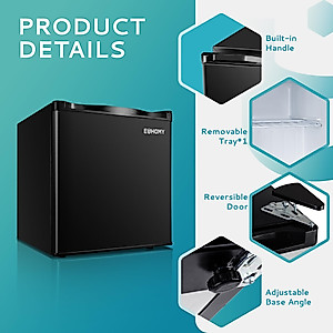 EUHOMY Mini Freezer Countertop, 1.1 Cubic Feet, Single Door Compact Upright Freezer with Reversible Door, Removable Shelves, Small freezer for Home/Dorms/Apartment/Office(Black)