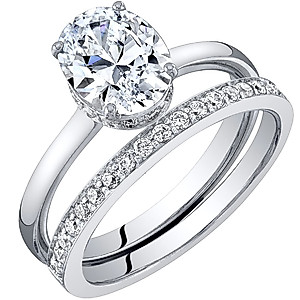 PEORA 2 Carats Oval Cut Moissanite Hidden Halo Engagement Ring and Wedding Band Bridal Set for Women 925 Sterling Silver, D-E Color, VVS Clarity, Size 6.5