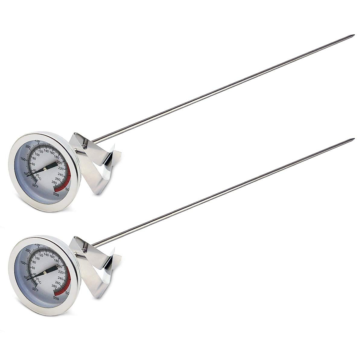 Efeng15“ Long Deep Fry Thermometer (2 Pack) with Pot Clip, 2" Dial Instant Read Turkey/Candy/Oil Thermometer for Frying,Cooking of Tall pots,Beef,Lamb,Meat
