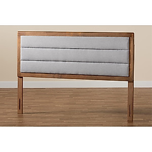 Baxton Studio Dexter Modern and Contemporary Light Grey Fabric Upholstered and Walnut Brown Finished Wood Queen Size Headboard