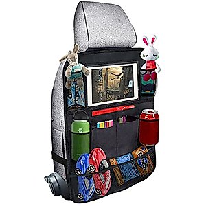 Exptolii Car Backseat Organizer, Seat Back Protector Kick Mats with 10" Tablet Holder and 10 Storage Pockets for Kids, Toddlers, Travel Accessories (1 Pack)