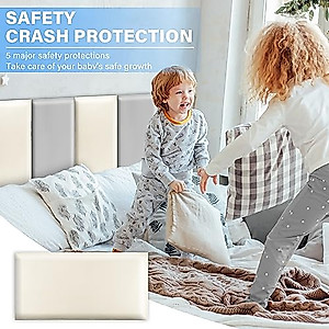 Hanaive Peel and Stick Headboard 23.6'' x 11.8'' Upholstered Wall Panels for Twin, Queen and King 3D Anti Collision Wall Panel Reusable and Removable Padded Wall Panel for Bedroom (Gray, White,6 Pcs)