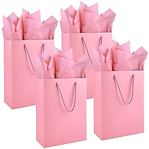 Jutieuo 10 Pcs Luxury Pink Gift Bags with Tissue Paper, 11x8x4 Inches Medium Size Paper Gift Bags with Handles for Women Girls Ladies Party Favor Bags, Bridesmaid Proposal Bags