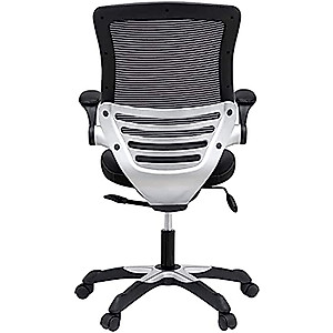 Modway Edge Mesh Back and White Vinyl Seat Office Chair With Flip-Up Arms - Computer Desks in Black