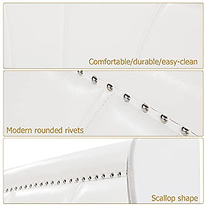 Full Size Bed Frame Upholstered Queen Bed Frame with Faux Leather Headbaord Modern Deluxe Wingback, Mattress Foundation Wood Slat Support Platform Bed No Box Spring Needed, Easy Assembly, White