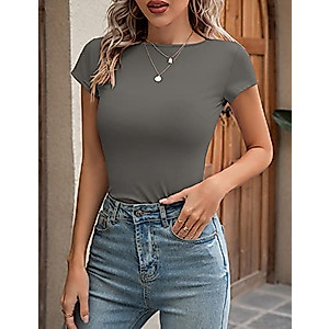 ZHENWEI 2 Piece Women's Workout Gym Compression Shirts Cute Basic Cap Sleeve Slim Fitted Crop Tee Top Black&Grey S