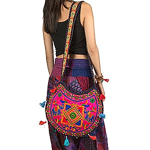 Floral Colorful Shoulder Bag Crossbody Hobo Satchel Hippie Boho Fashion Women Functional Stylish Everyday (Pink Elephant)