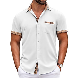 COOFANDY Men's Slim Fit Dress Shirt Short Sleeve Business Casual Shirts White