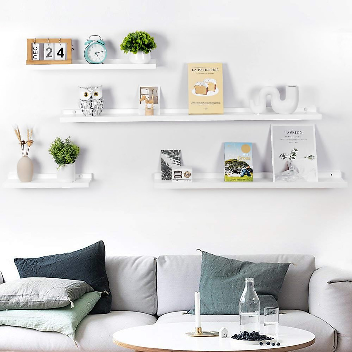 Gieanoo Picture Ledge Shelves, Floating Shelves for Wall,5.1" Deep Set of 2 16inch Solid Natural Wood Wall Shelves with Lip Bookshelves for Bedroom, Living Room, Nursery, Kitchen