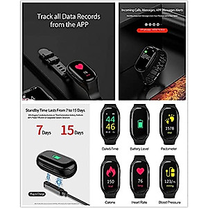M1 2 in 1 Smart Bracelet Wireless Bluetooth Headset Combo Running Music Wristband Earphone Heart Rate Blood Pressure Fitness Tracker (Black)