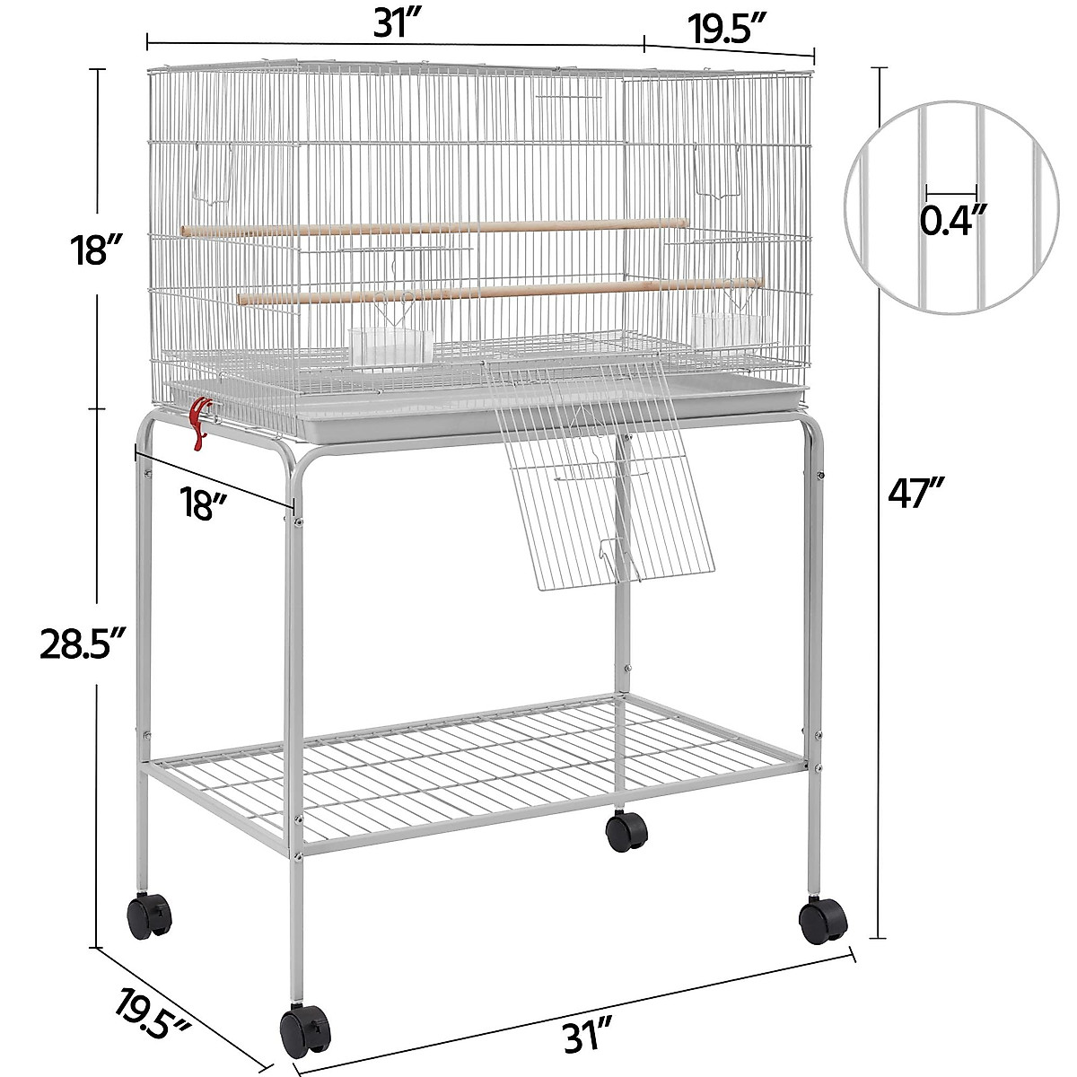 Yaheetech 47'' Height Metal Flight Bird Cage Parrot cage for Parakeets Conures Budgies Lovebirds with Rolling Stand