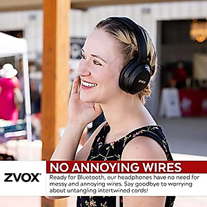 ZVOX Noise Cancelling Headphones - Over Ear Bluetooth Headphones with AccuVoice Technology, Wireless Bluetooth Headphones with Microphone, AV52 Wireless Over the Ear Headphones & Carrying Case - Black