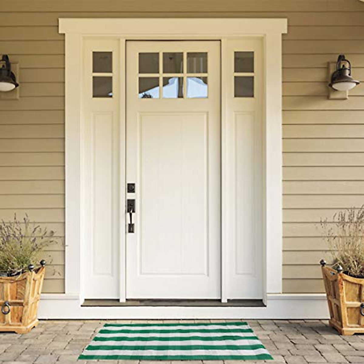 uxcell Buffalo Check Rug,Plaid Outdoor Rug,Layered Door Mat,Cotton Gingham Rugs,Floor Mat for Front Porch/Runner/Bedroom/Kitchen/Farmhouse 35"x24" Green & White