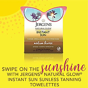 Jergens Natural Glow Instant Sun Sunless Tanning Towelettes, Single-Use Self Tanner Wipes for Flawless, Natural-Looking Color, 6 Count