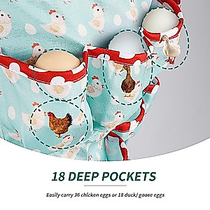 Harfesto Egg Apron for Fresh Eggs, 18 Deep Pockets Egg Collecting Apron for Women, Egg Gathering Apron for Chicken Duck Goose Quail Eggs, Adult