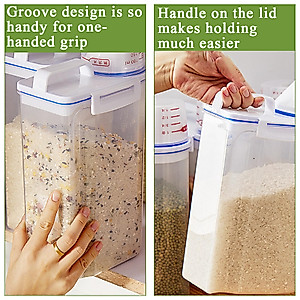 AKOLAFE 4 Pack Flour Container 5LB Pantry Food Storage Containers with Lids Airtight & Measuring Cup Small Air Tight Rice Holder Bin Plastic Cereal Grain Dispenser Kitchen for Sugar Dry Goods Pet Food