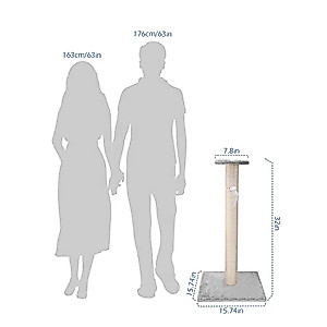 SEIOHW Cat Scratching Post, 32" Scratch Post with Sisal Rope, Tall Cat Scratcher with Bell Mouse Toy & Cat Head Perch, Scratching Post for Indoor Cats (Light Grey)